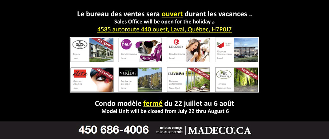 Condos neufs à vendre à Laval - Projets immobiliers de Madeco